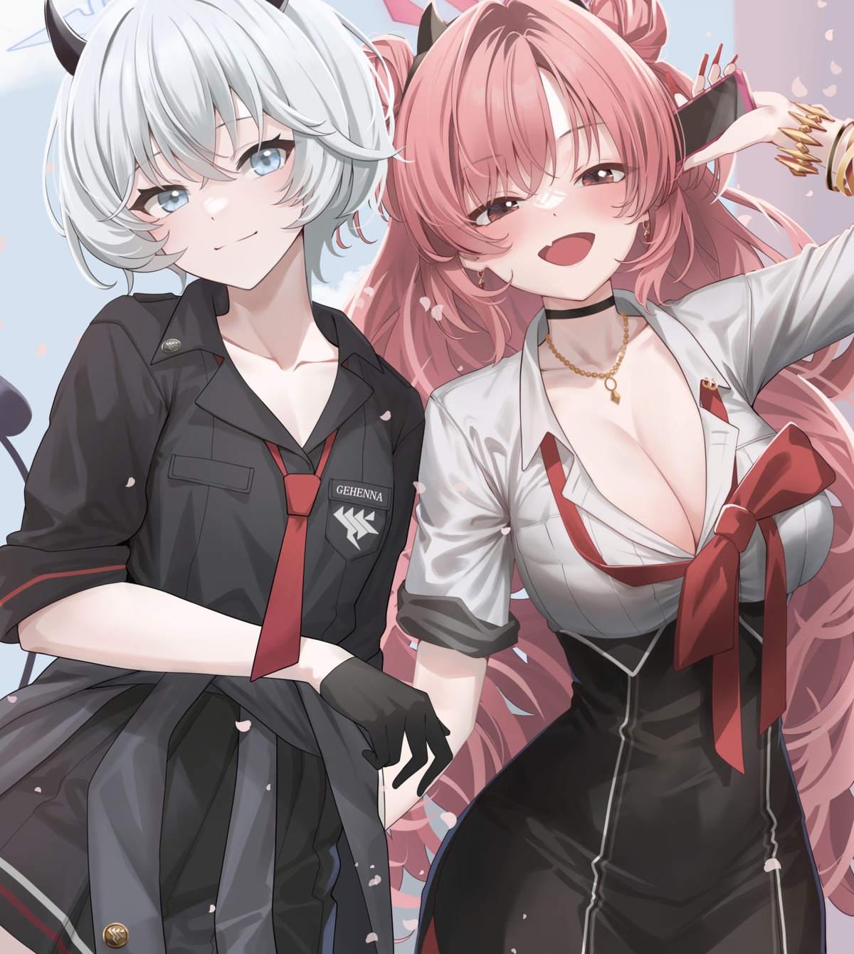 koisuke blue archive hatami erika yozakura kirara cleavage devil halo horns open shirt seifuku ...